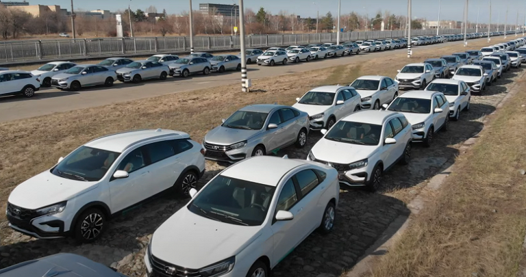 Hundreds of commercial vehicles Lada Vesta NG were shown live before ...