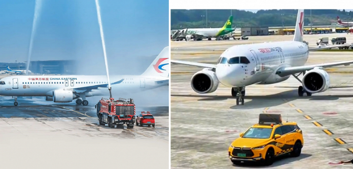 the first Chinese aircraft COMAC C919 pass through the “water gate”