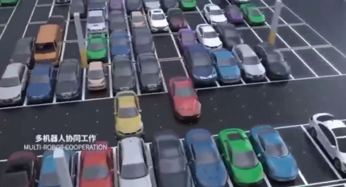 Impressive Chinese parking lot with robots shown in video
