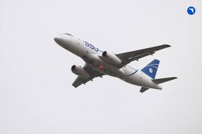 The first flight of the imported aircraft SJ-100 with PD-8 engines