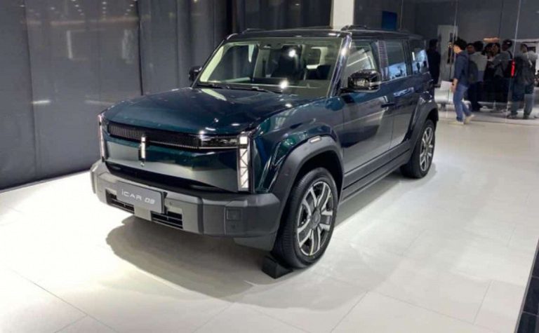 The angular all-wheel drive crossover Chery iCar 03 with a solar panel ...